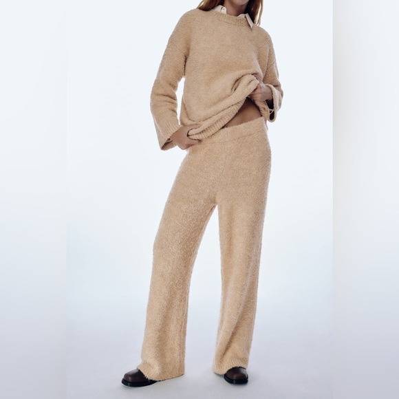 Zara | Pants & Jumpsuits | Zara Sand Boucl Knit Pants | Poshmark